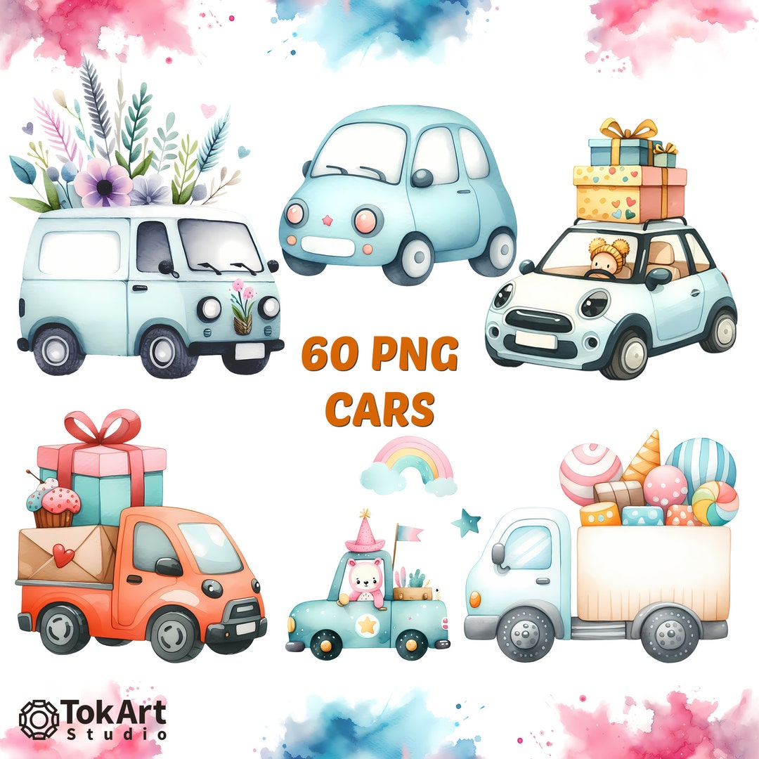 Watercolor Transparent PNG Car Images. Watercolor Cute Car Images ...