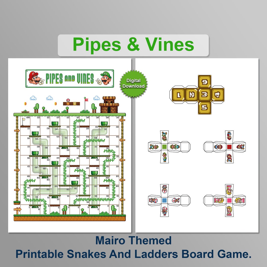 Printable Mario Themed Snakes and Ladders Board Game. Pipes and Vines ...