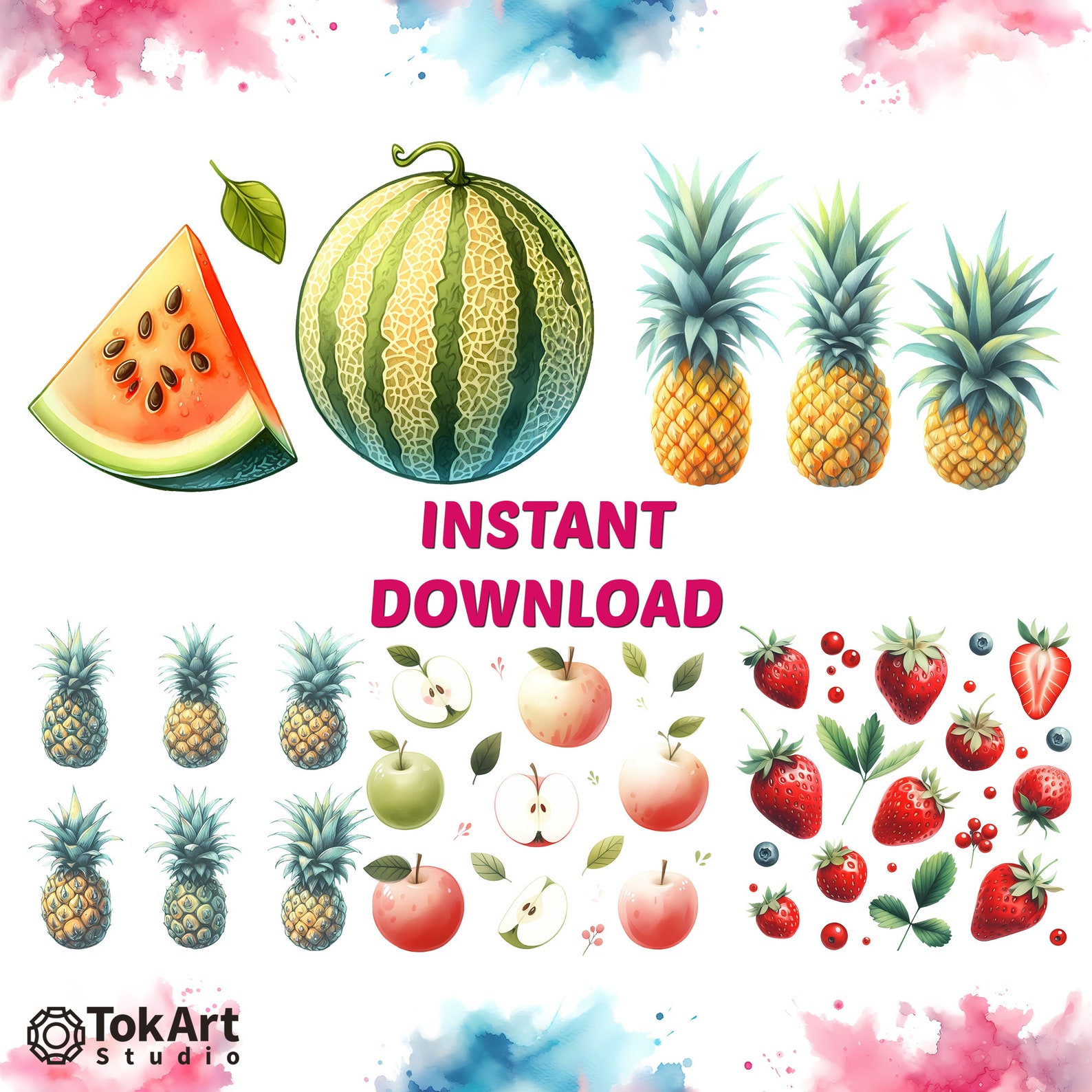 Watercolor Transparent PNG Fruit Images, Watercolor Colorful Fruit ...