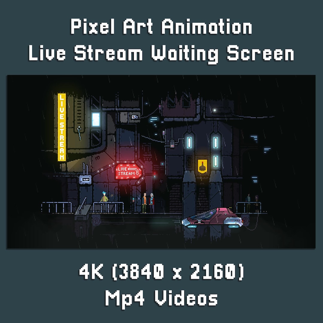 Cyberpunk Pixel Art Stream Starting Soon Screen: 4K Looping Animation ...