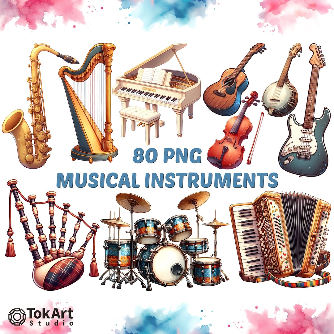 Watercolor Transparent PNG Musical Instruments Images Set. Watercolor ...
