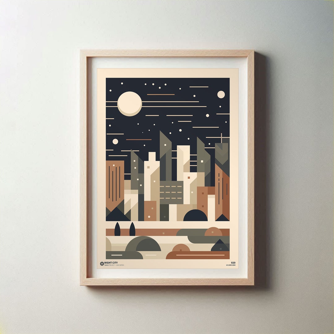 Printable Abstract Night City Poster. Abstract Night, City and Moon ...