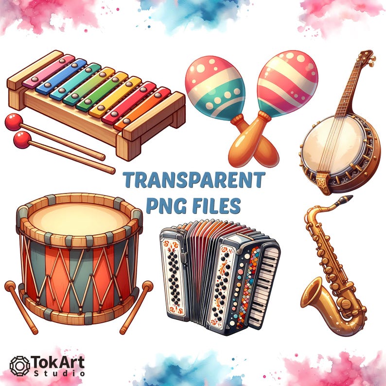 Watercolor Musical Instruments PNG Clipart Set (digital Download) - Etsy