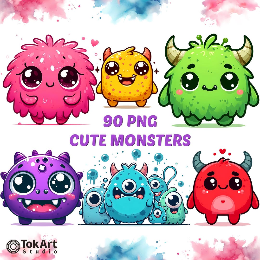 Watercolor Transparent PNG Cute Monster Image Set. Watercolor PNG ...