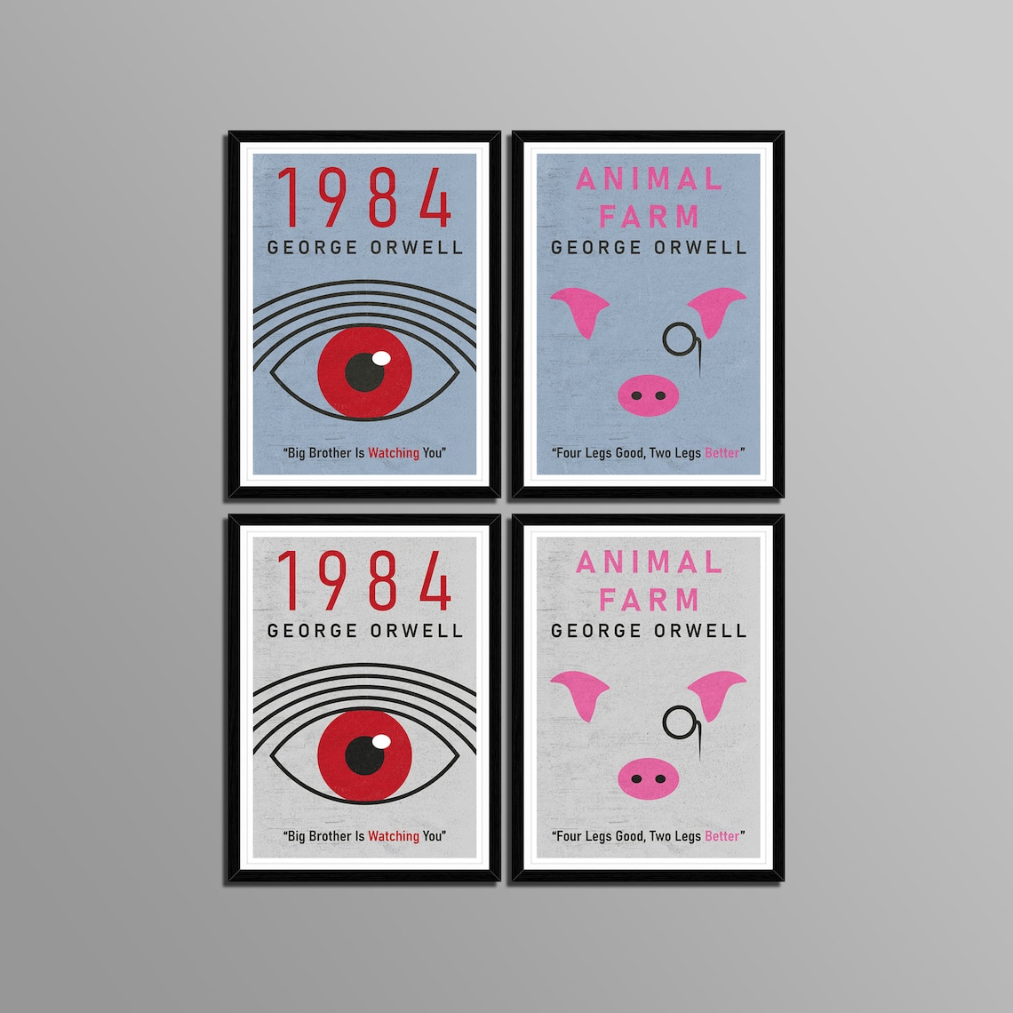 Minimal Design 1984 and Animal Farm Poster Set, Printable Book Poster ...