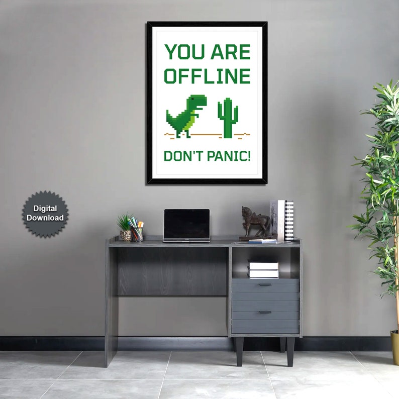 Printable Pixel Art "you Are Offline. Don't Panic" Poster. Chrome ...