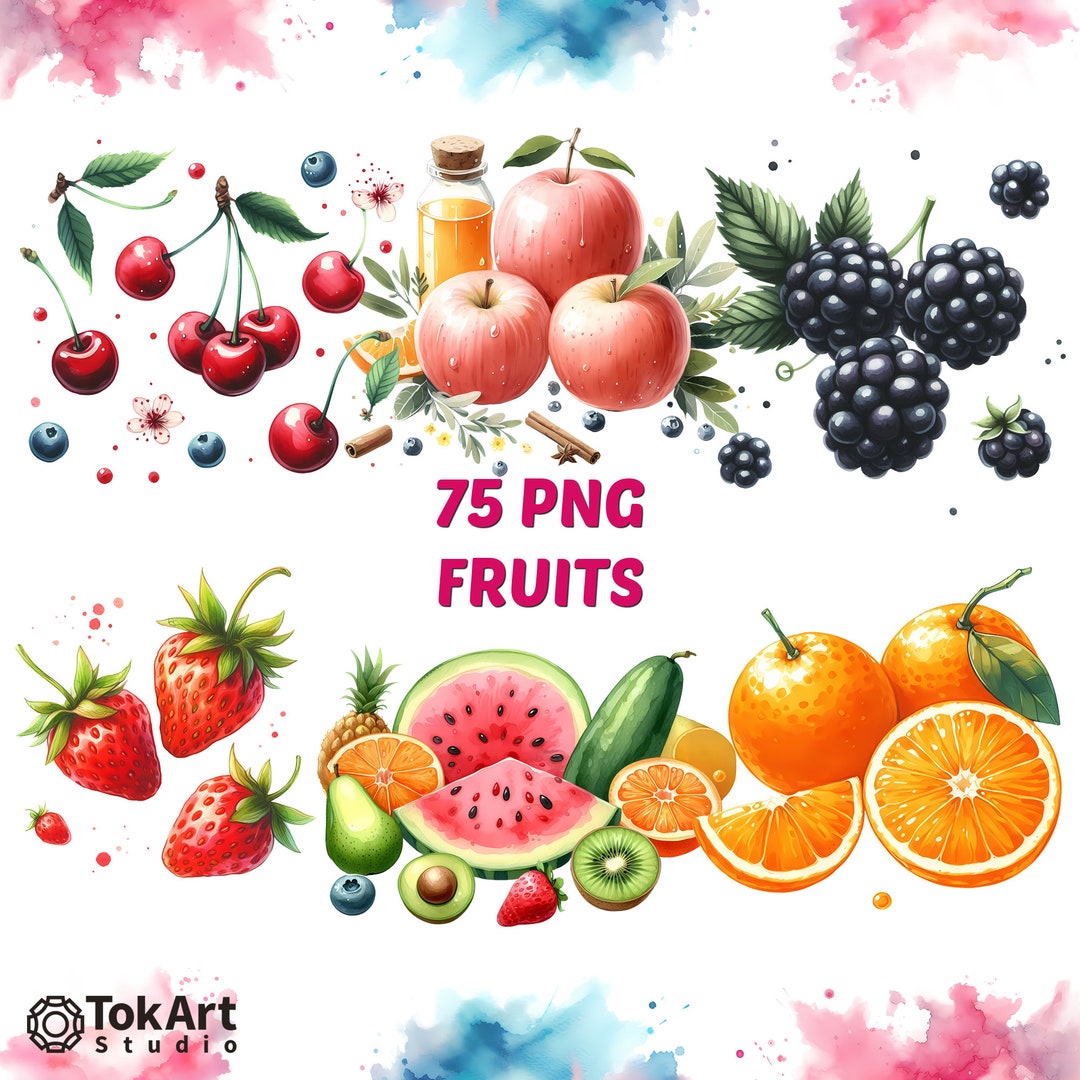 Watercolor Transparent PNG Fruit Images, Watercolor Colorful Fruit ...