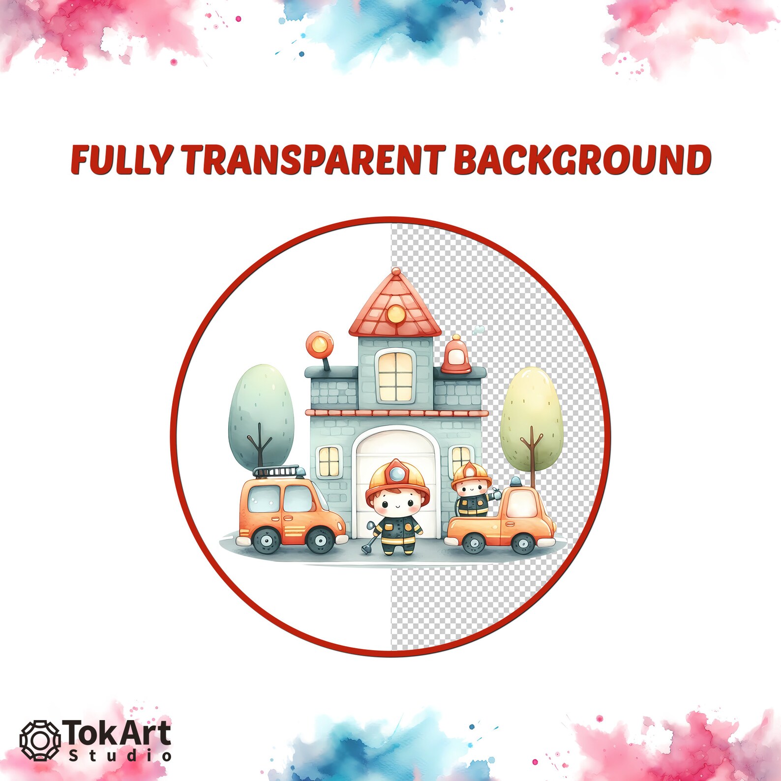 Watercolor Transparent PNG Firefighter Images, Watercolor Fire Truck ...