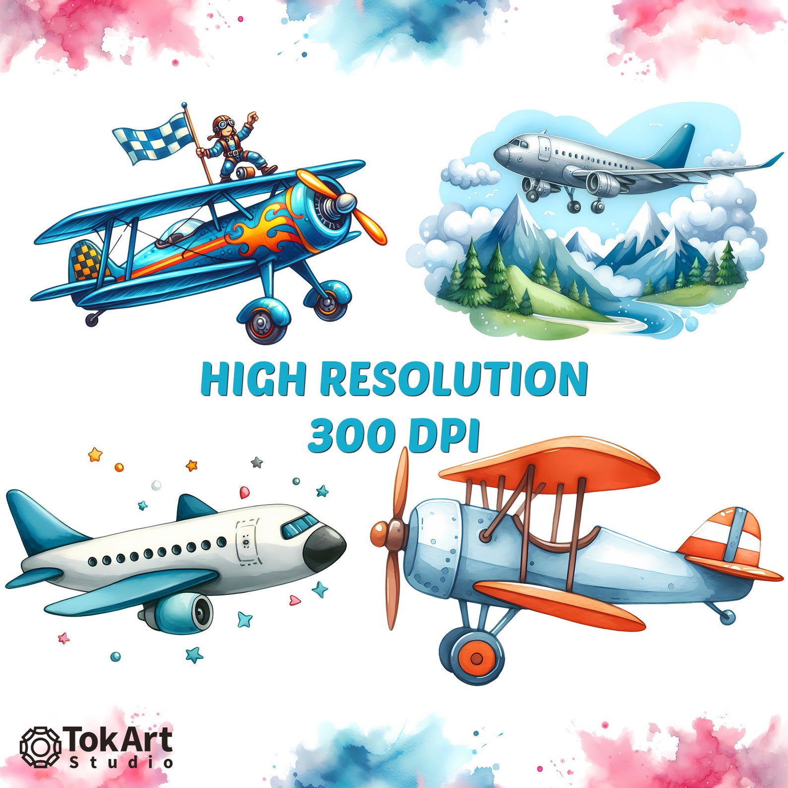 Watercolor Transparent PNG Aircraft Images, Watercolor PNG Colorful ...