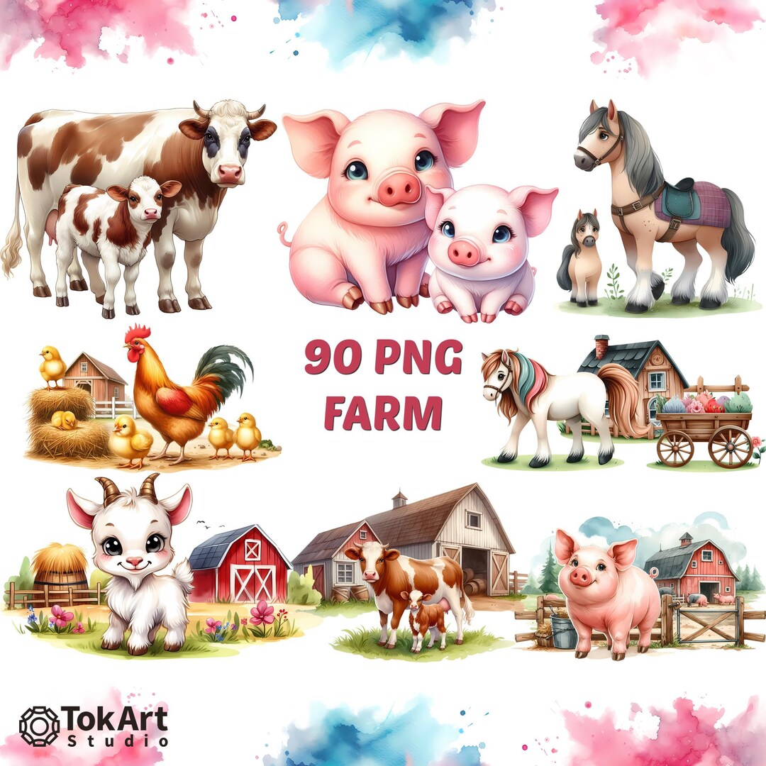 Watercolor Transparent PNG Farm Image Set. PNG Farm Animals Images Set ...