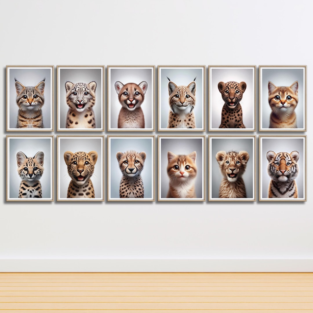 Printable Cute Wild Cat Posters Set. Sweet Baby Wild Cats Posters Set ...