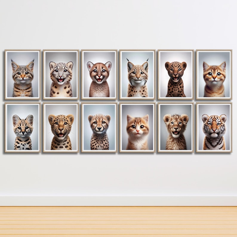 Printable Cute Wild Cat Posters Set. Sweet Baby Wild Cats Posters Set ...