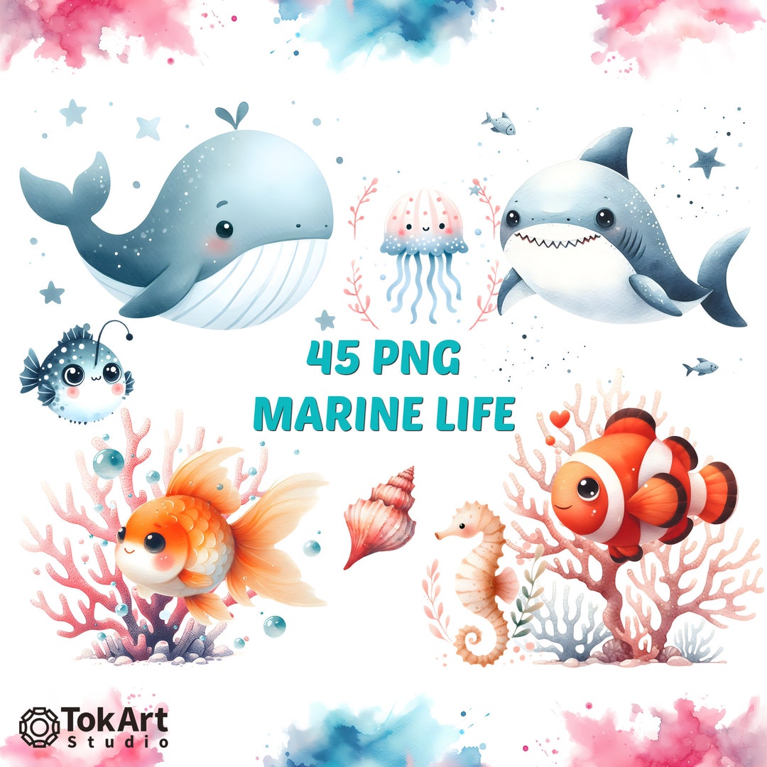 Watercolor Transparent PNG Sea Life Images, Watercolor PNG, Whale ...