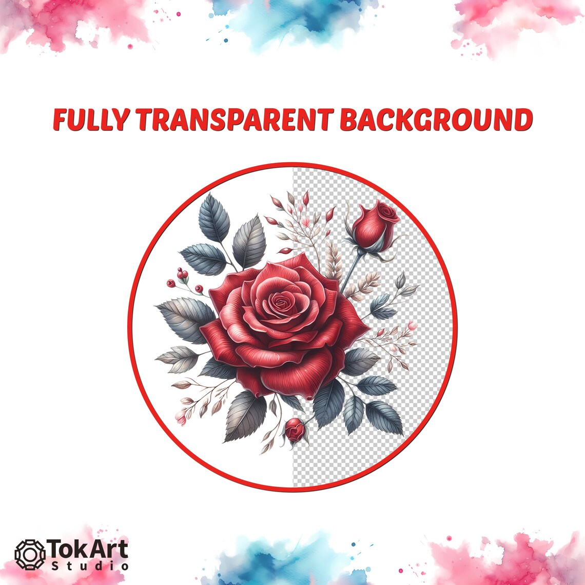 Watercolor Transparent PNG Red Flower Images, Watercolor Red Rose, Red ...