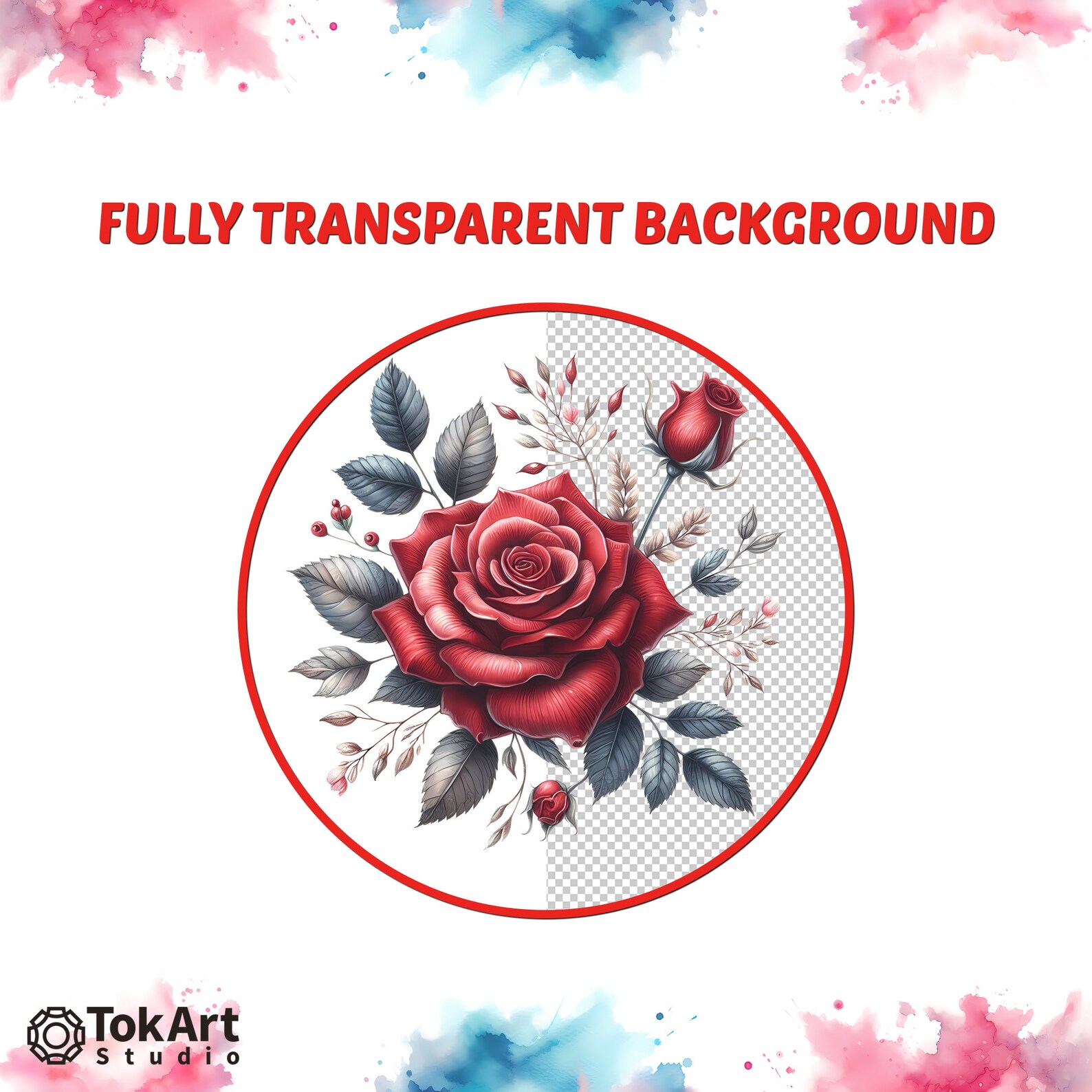 Watercolor Transparent PNG Red Flower Images, Watercolor Red Rose, Red ...