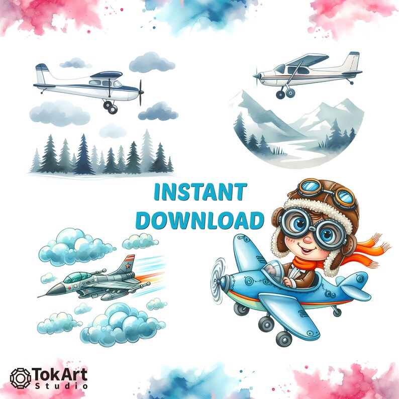 Watercolor Aircraft PNG Images: Aviation Clipart (digital Download) - Etsy