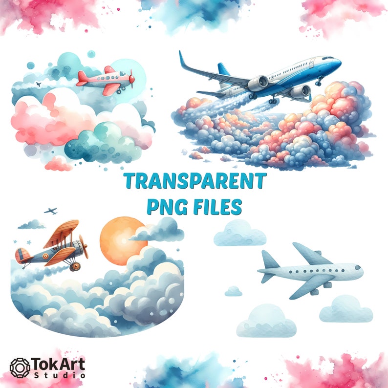 Watercolor Aircraft PNG Images: Aviation Clipart (digital Download) - Etsy