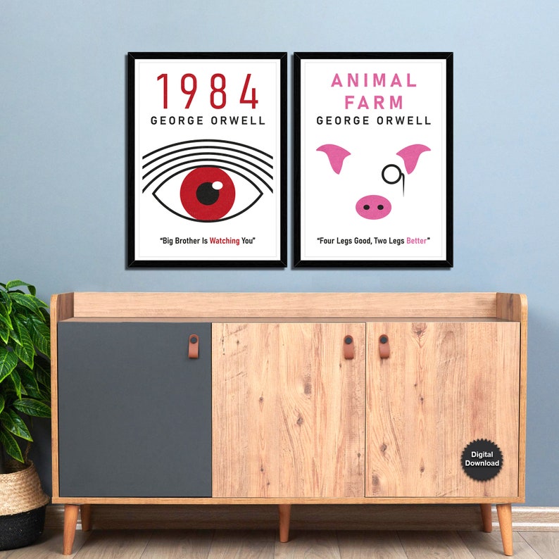 Minimal Design 1984 and Animal Farm Poster Set, Printable Book Poster ...