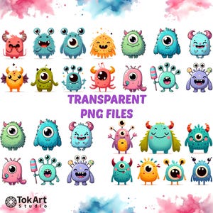 Watercolor Transparent PNG Cute Monster Image Set. Watercolor PNG ...