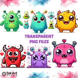 Watercolor Transparent PNG Cute Monster Image Set. Watercolor PNG ...