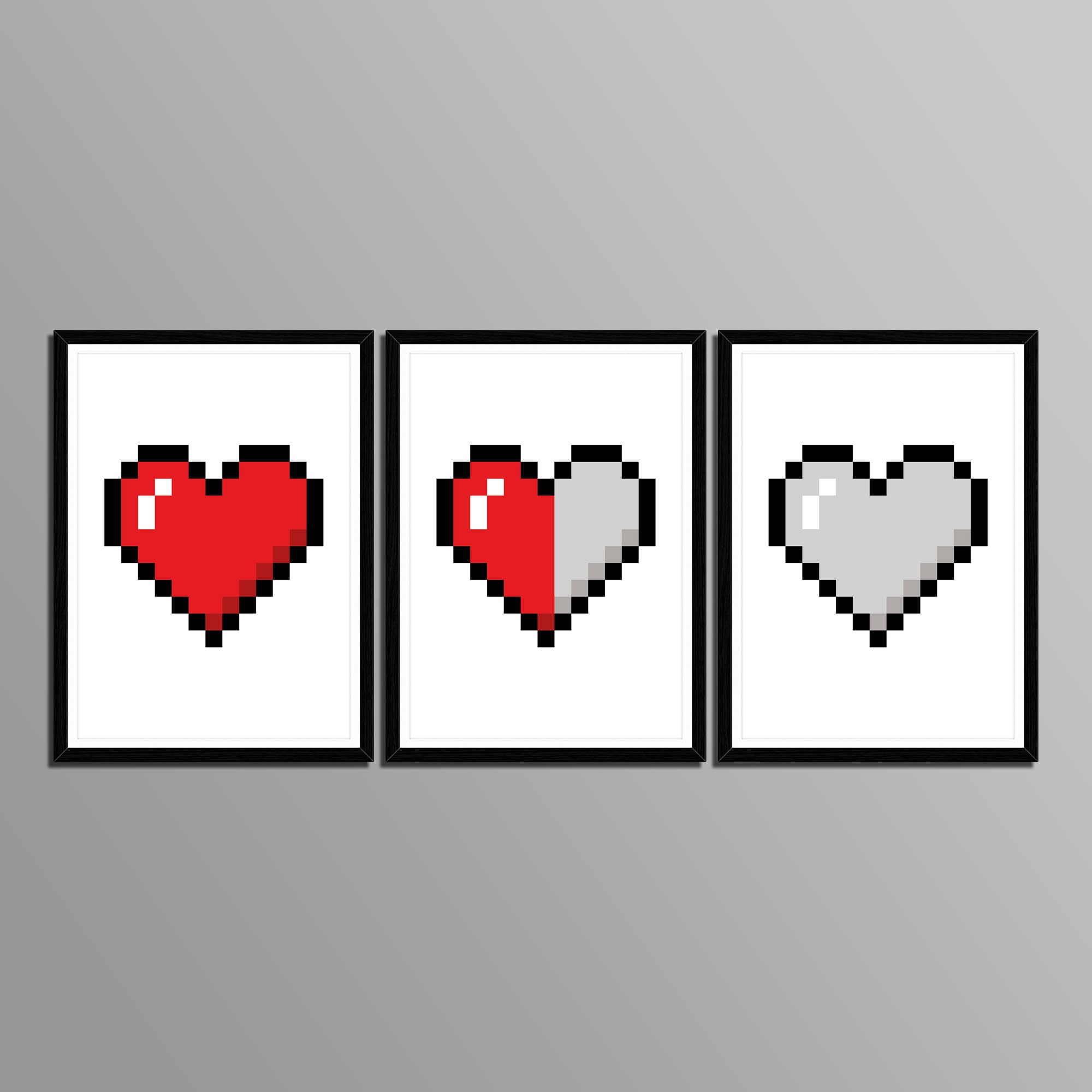 Printable Minimal Design Pixel Art Heart Poster Set. Retro - Etsy