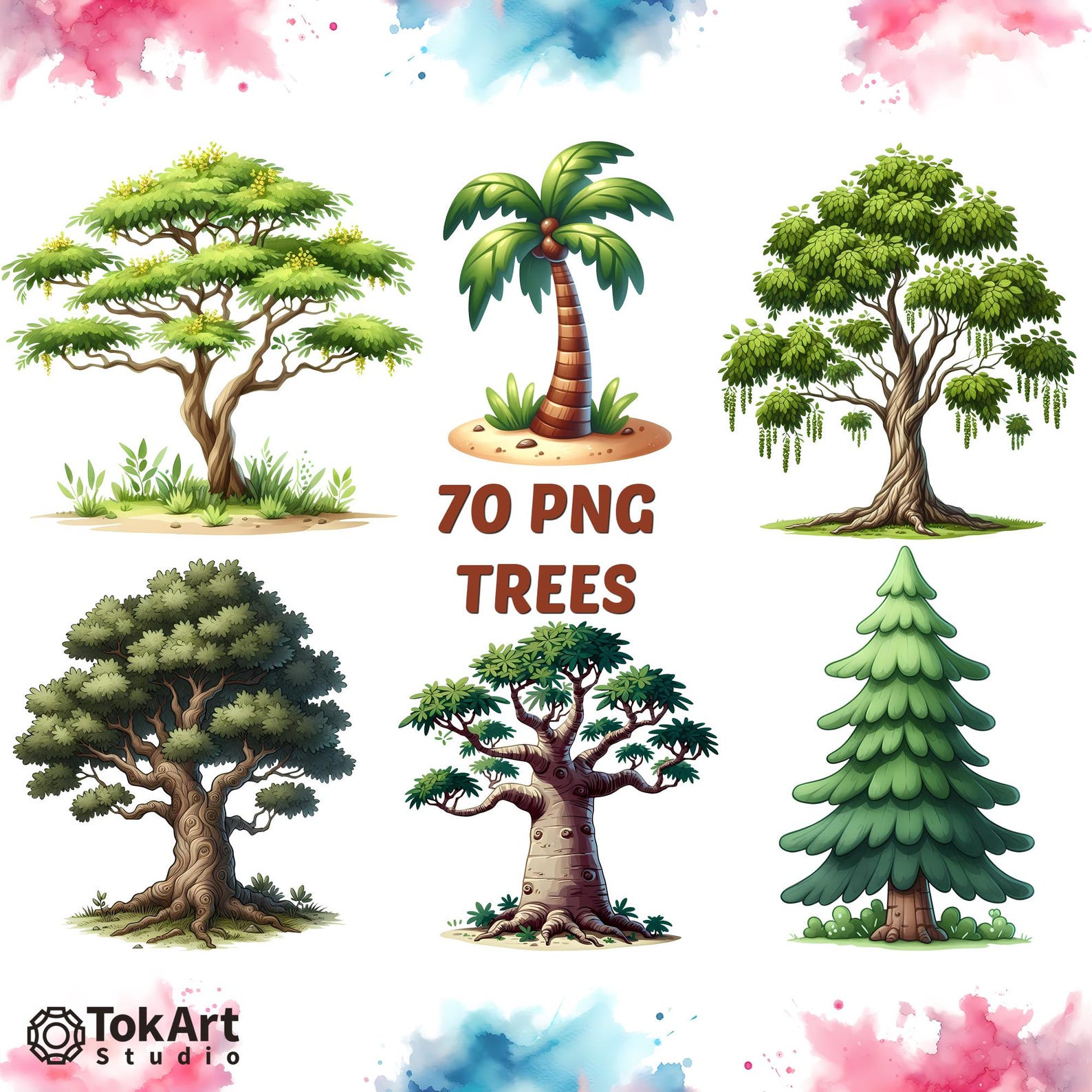 Watercolor Transparent PNG Tree Image Set. Watercolor PNG Stylistic ...