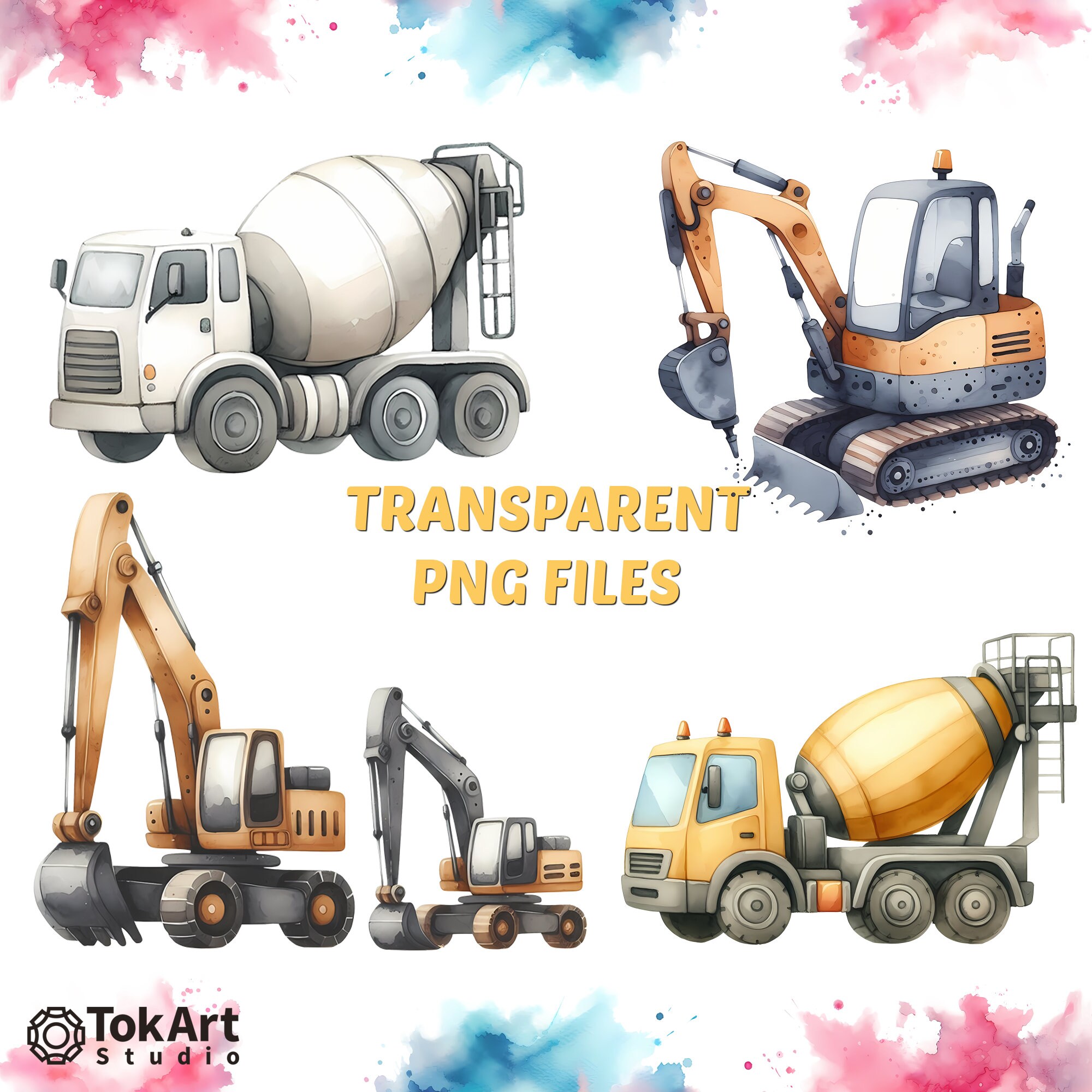 Watercolor Transparent PNG Construction Equipment, Watercolor Excavator ...