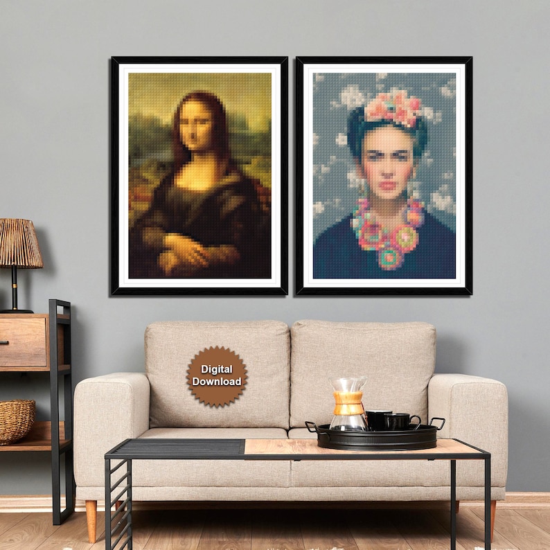 Printable Pixel Art Classic Painting Set. Pixel Art Mona Lisa and Frida ...