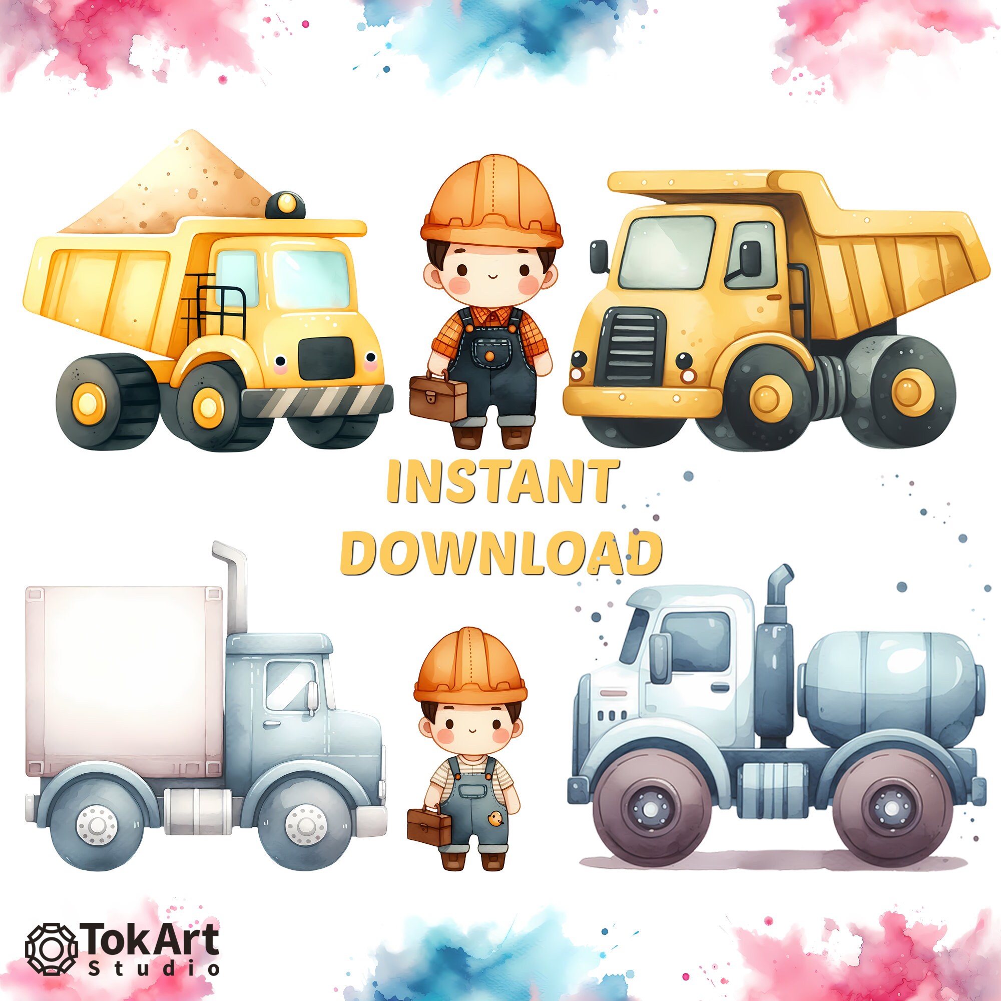 Watercolor Transparent PNG Construction Equipment, Watercolor Excavator ...