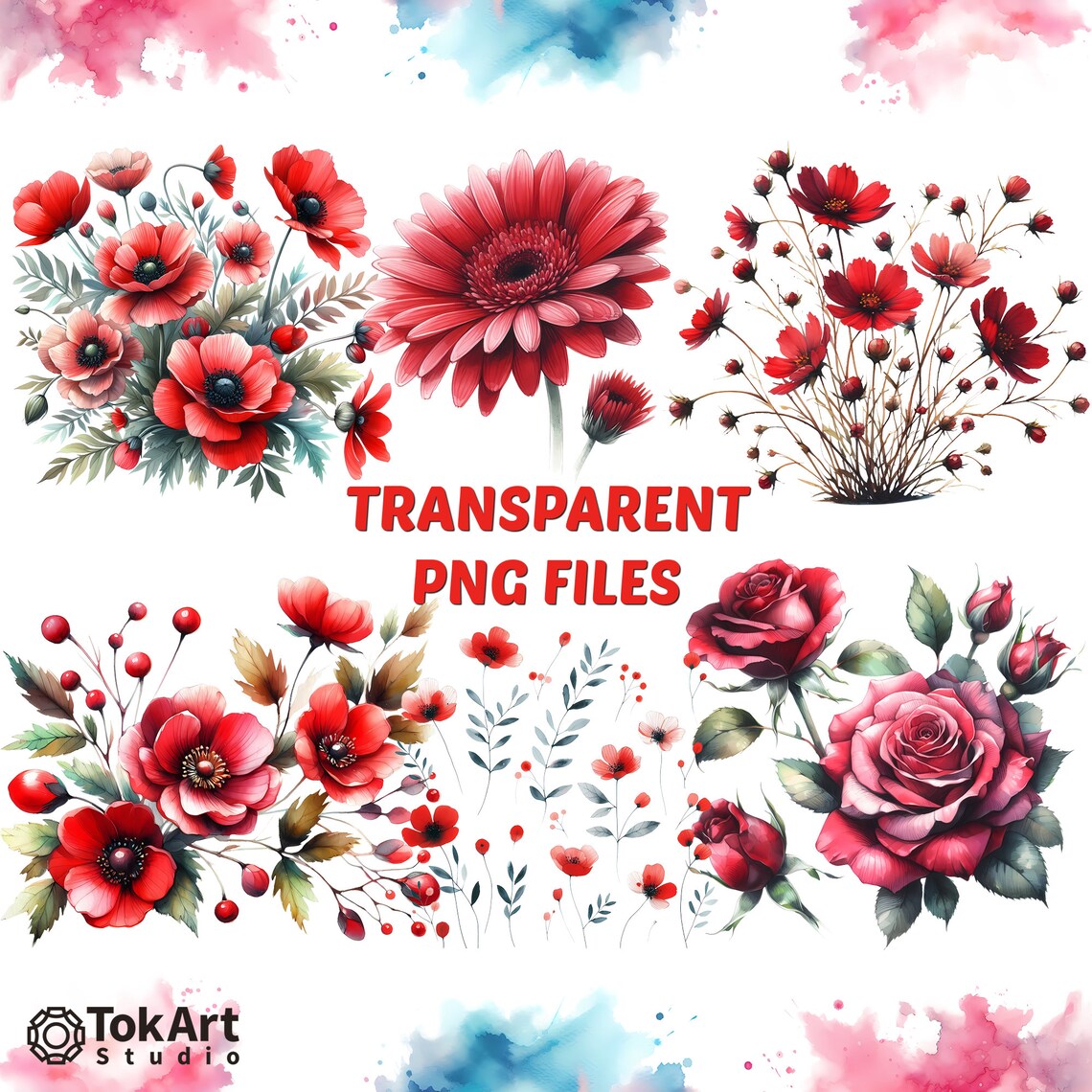 Watercolor Transparent PNG Red Flower Images, Watercolor Red Rose, Red ...