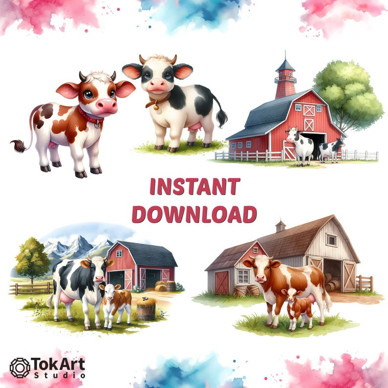 Watercolor Transparent PNG Farm Image Set. PNG Farm Animals Images Set ...