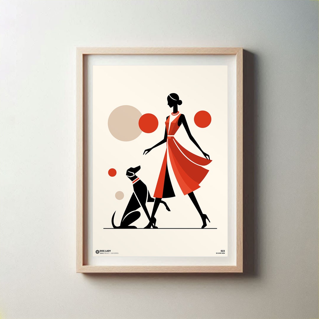 Printable Abstract Dog Lady Poster. Abstract Dog and Woman Art. Modern ...