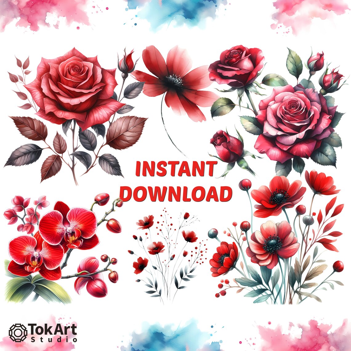 Watercolor Transparent PNG Red Flower Images, Watercolor Red Rose, Red ...