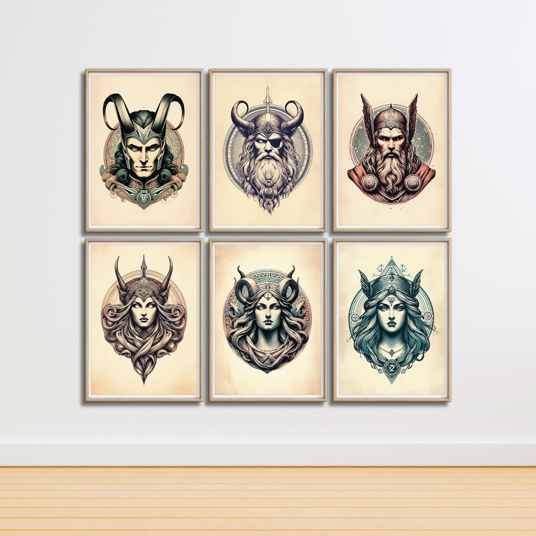 Printable Vintage Look Watercolor Style Norse Mythology Poster Set ...