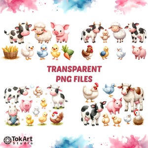 Watercolor Transparent PNG Farm Image Set. PNG Farm Animals Images Set ...