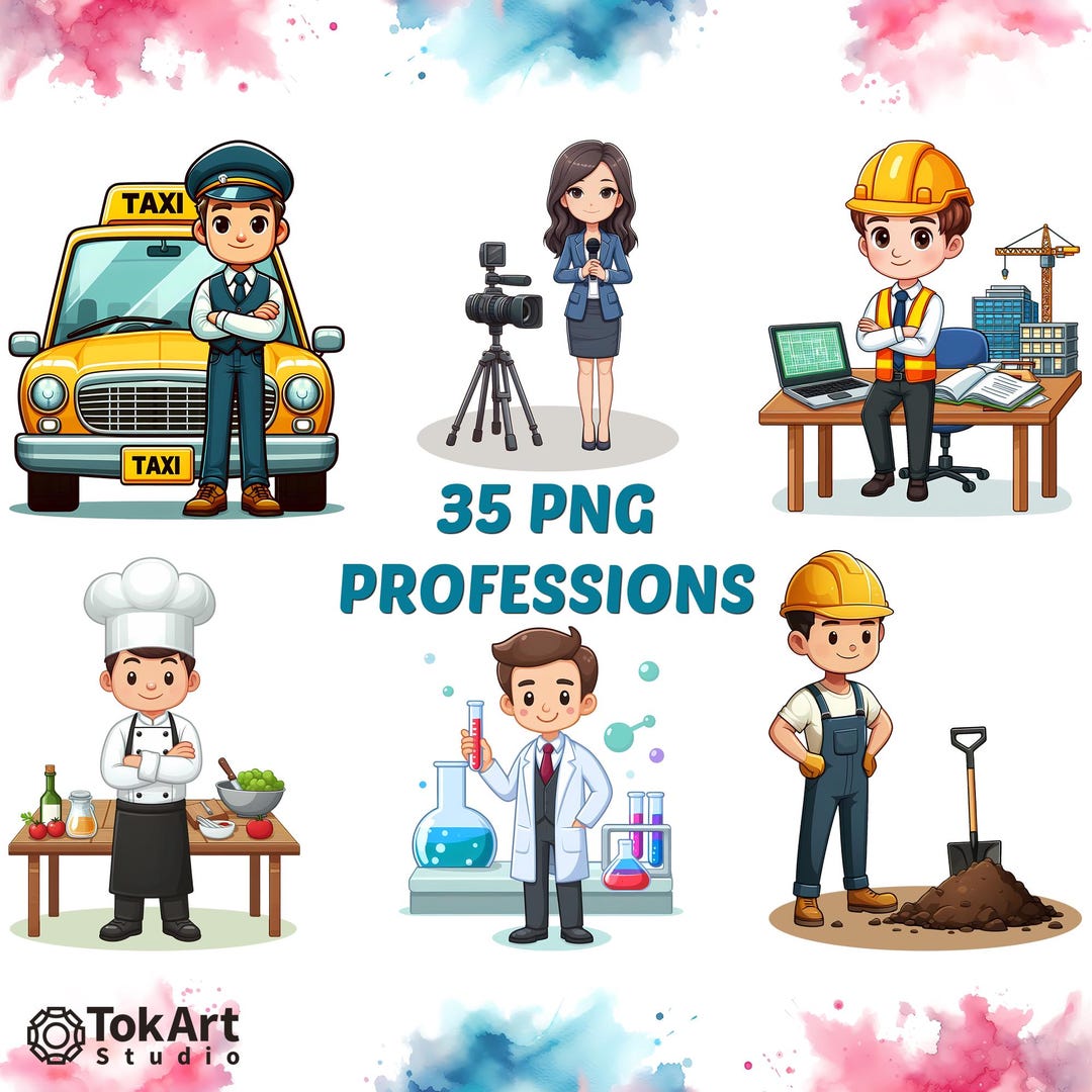 Watercolor Professions PNG Images: 35 Transparent Clipart (digital ...