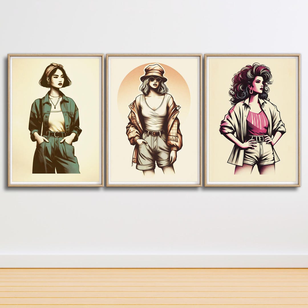 Printable Vintage Look Silk Screen Printing Style 80s Stylish Women ...