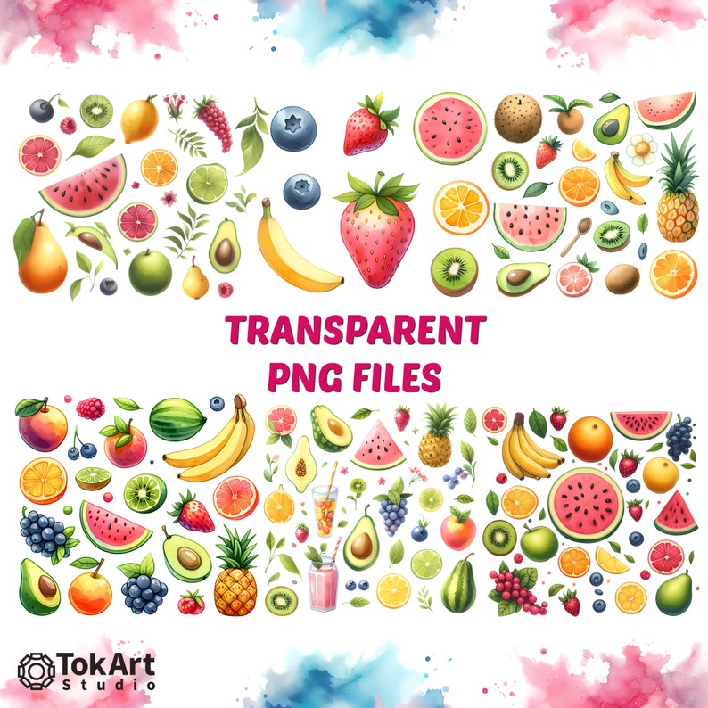 Watercolor Transparent PNG Fruit Images, Watercolor Colorful Fruit ...