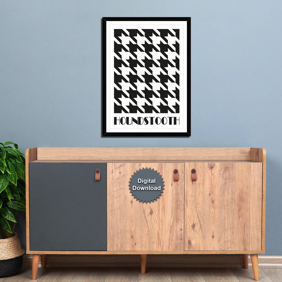 Printable Houndstooth Fabric Pattern Wall Art. White, Black, Wall Art ...