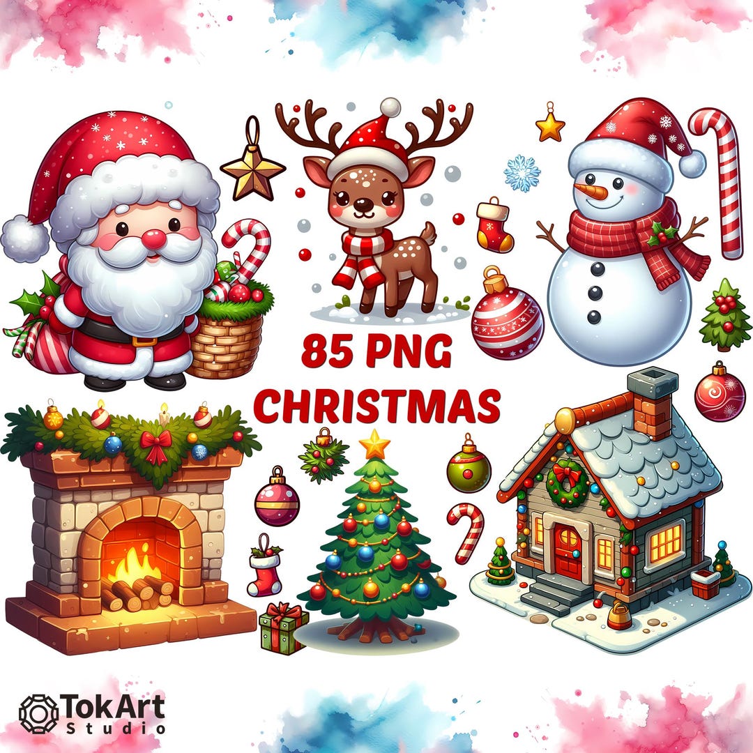 Watercolor Transparent PNG Christmas Images Set. Watercolor New Year ...