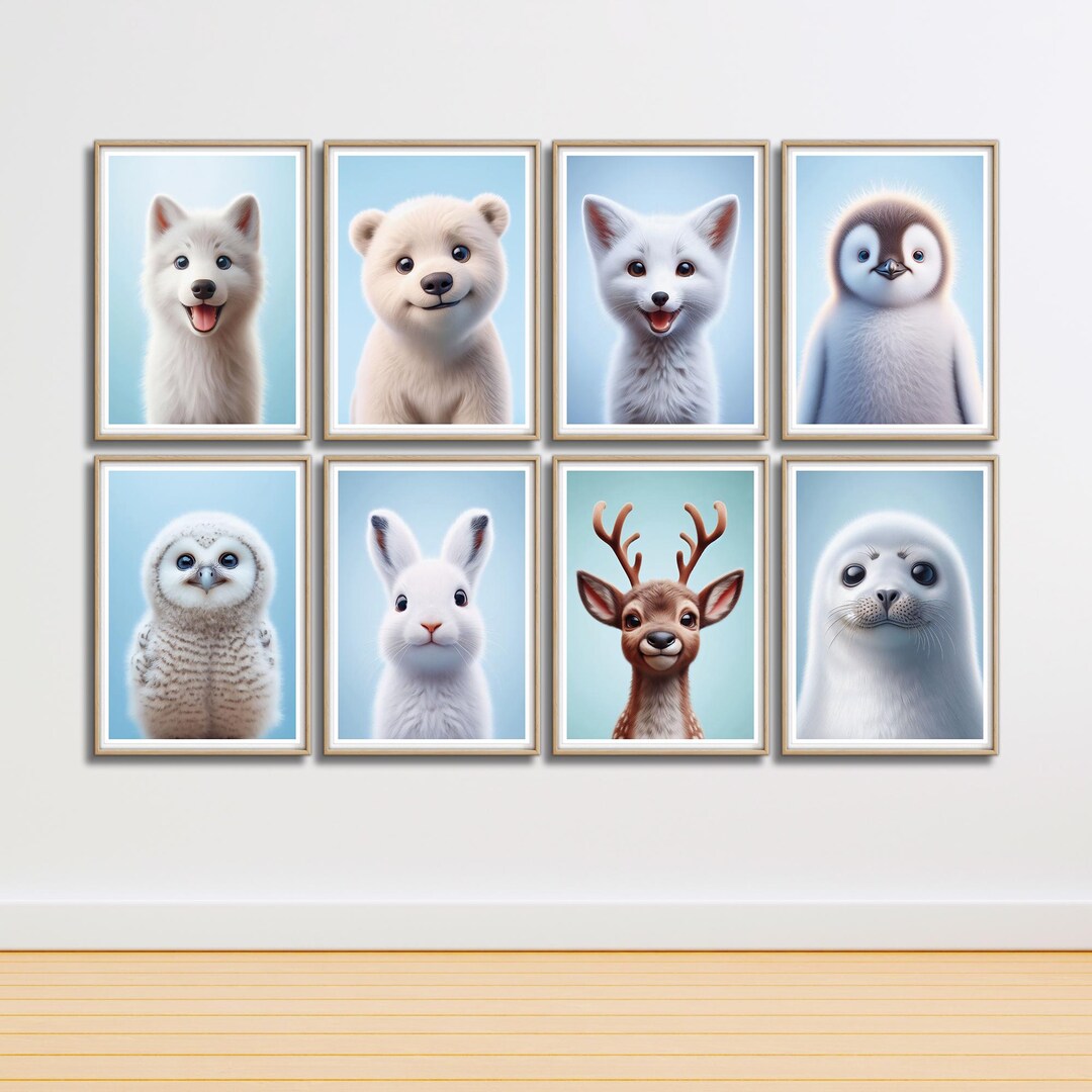 Printable Cute Baby Arctic Animals Posters Set. Sweet White Animal ...