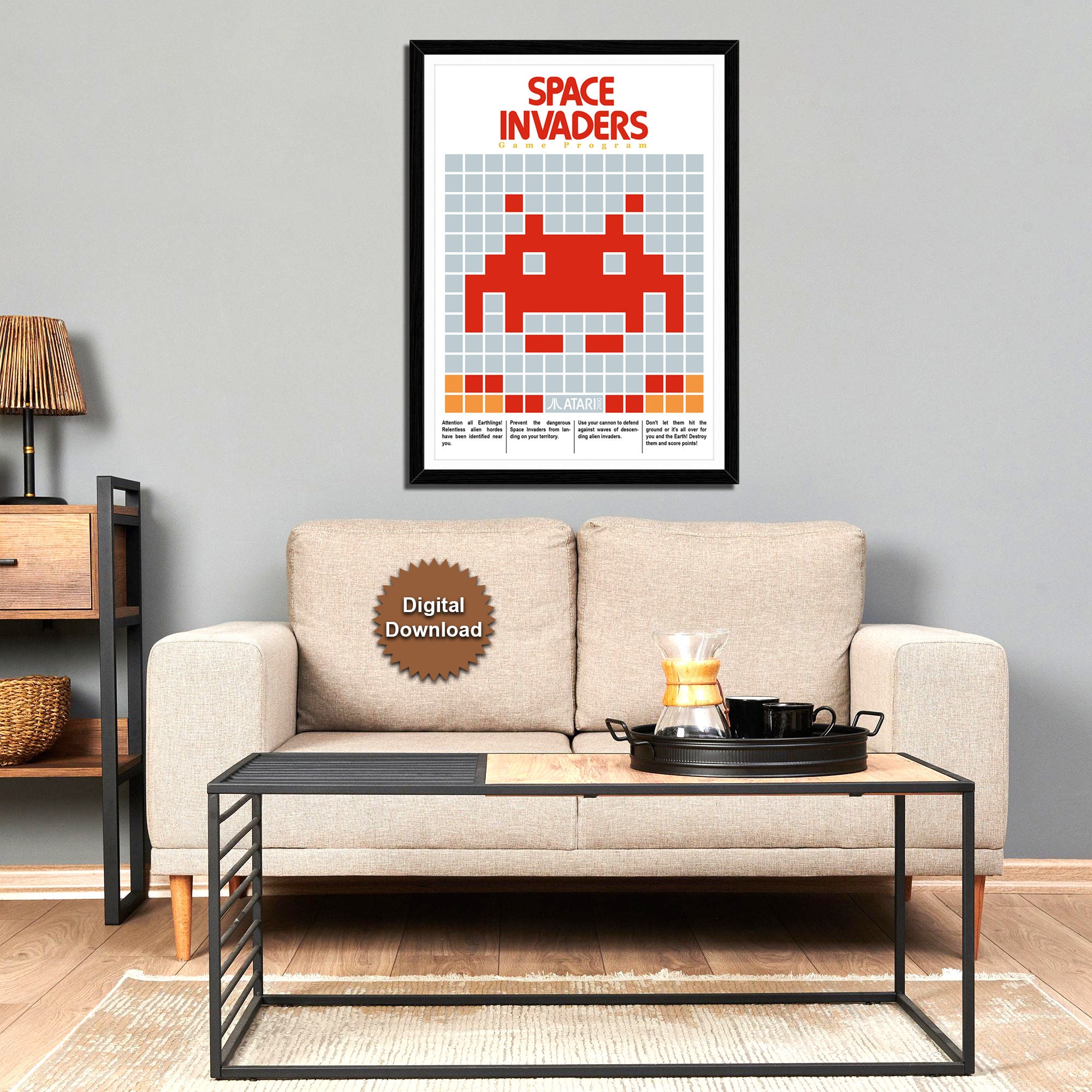 Minimalist Design Printable Space Invaders Poster. Pixel Art Space ...
