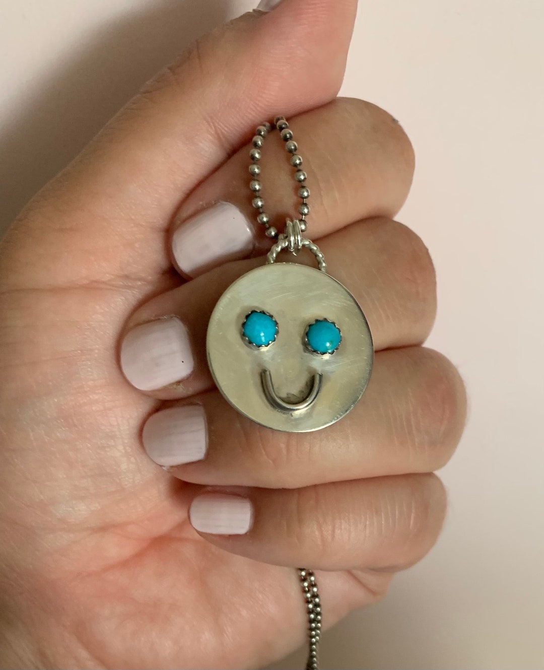 Kingman Turquoise Sterling Silver Smiley Face Happy Pendant - Etsy