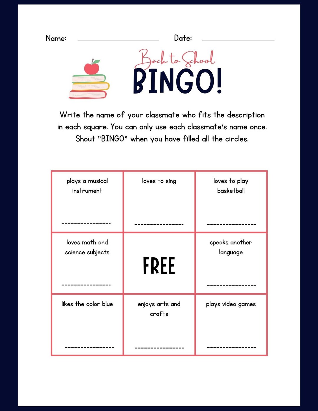 Back to School Bingo Printable Digital Download - Etsy