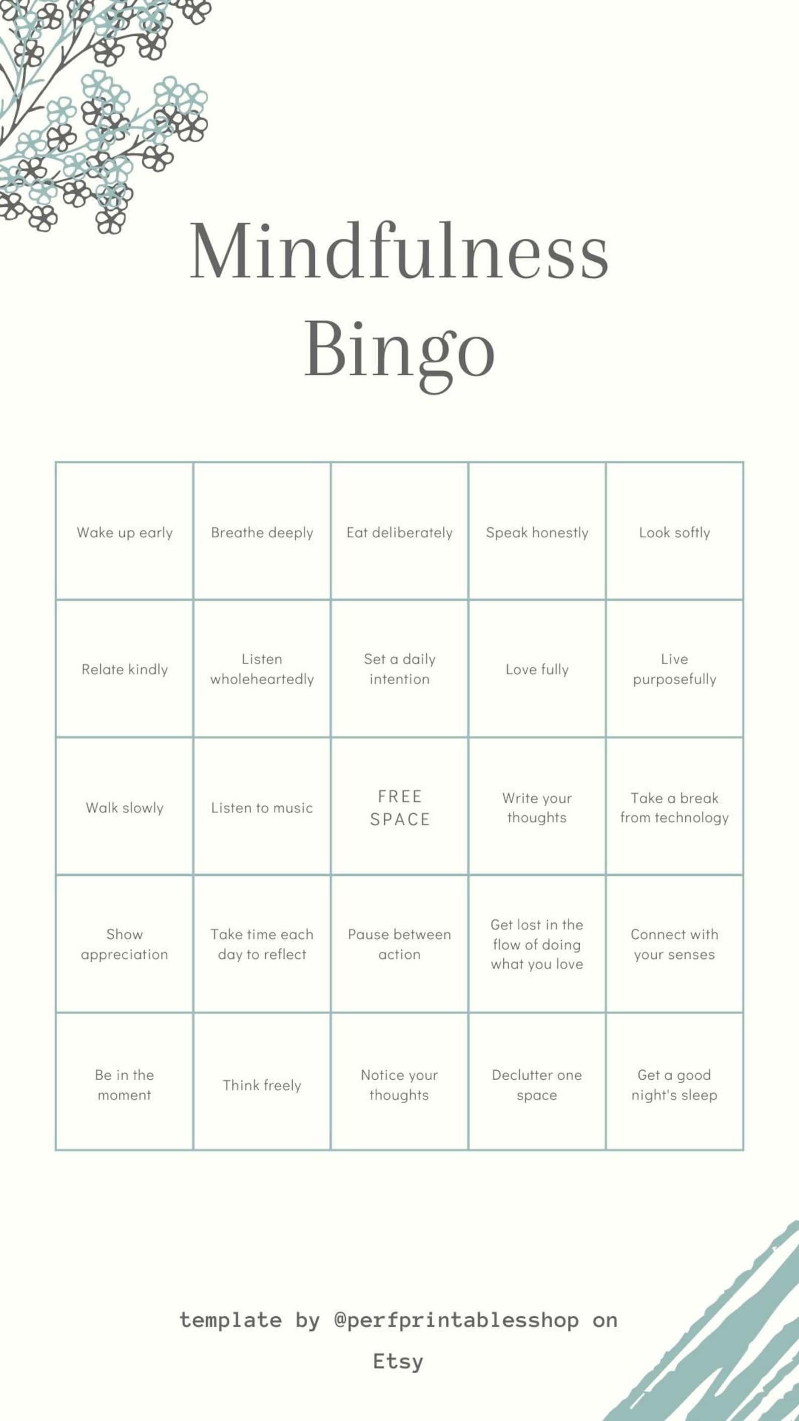 Mindfulness Bingo Printable Digital Download - Etsy