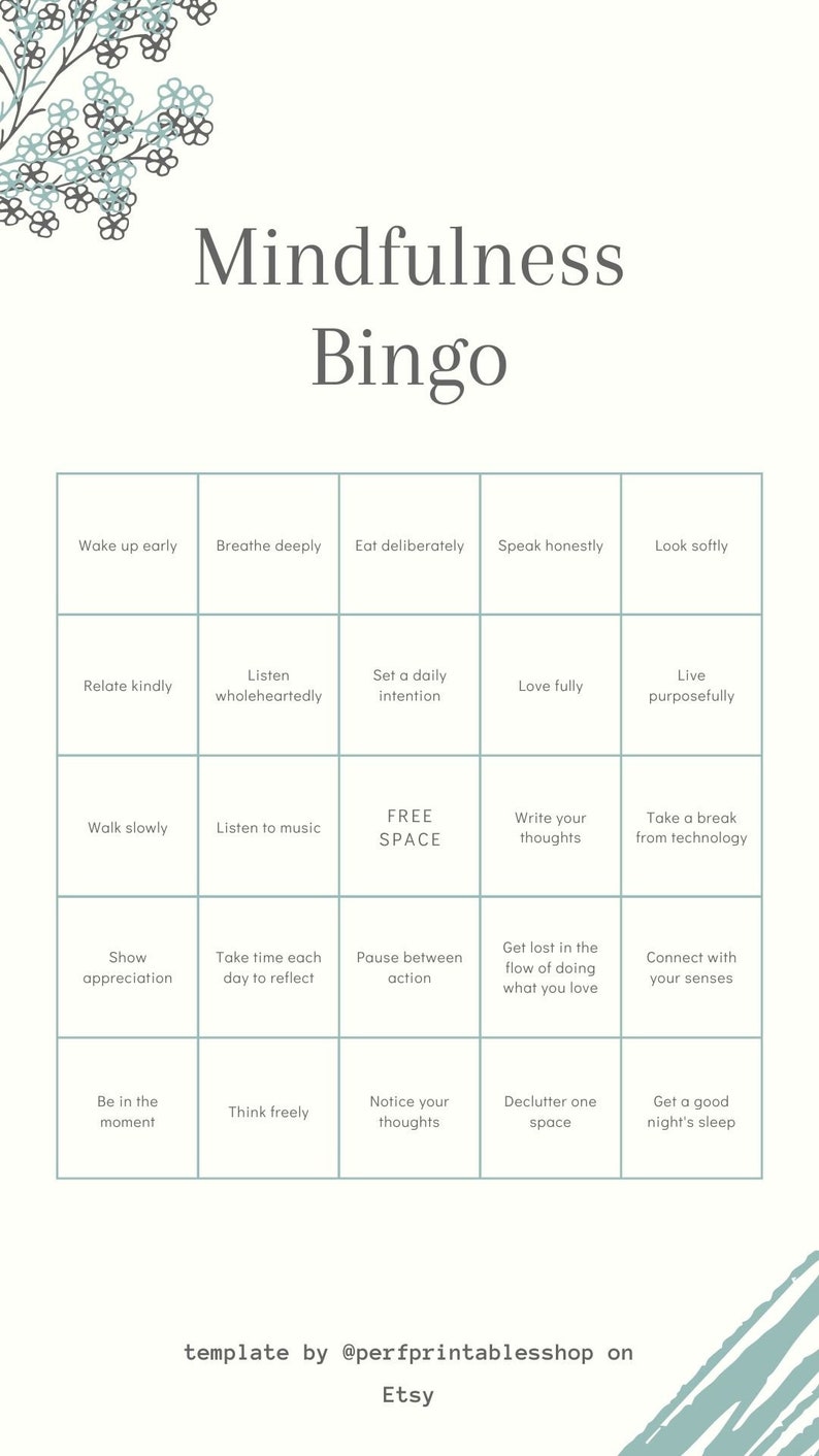 Mindfulness Bingo Printable Digital Download - Etsy