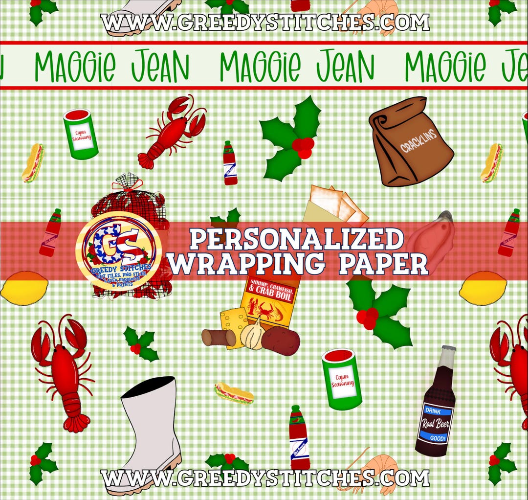 Cajun Christmas Crawfish Personalized Wrapping Paper | Cajun Wrapping ...