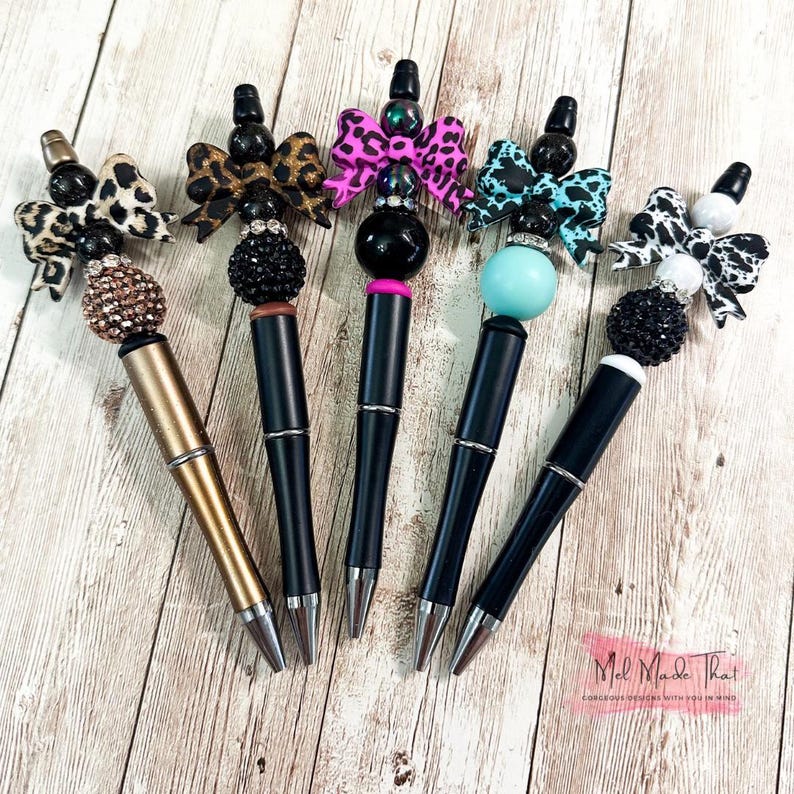 Coquette Bow - Beaded Pens - Checkered - Pink - White - Black - Glitter ...