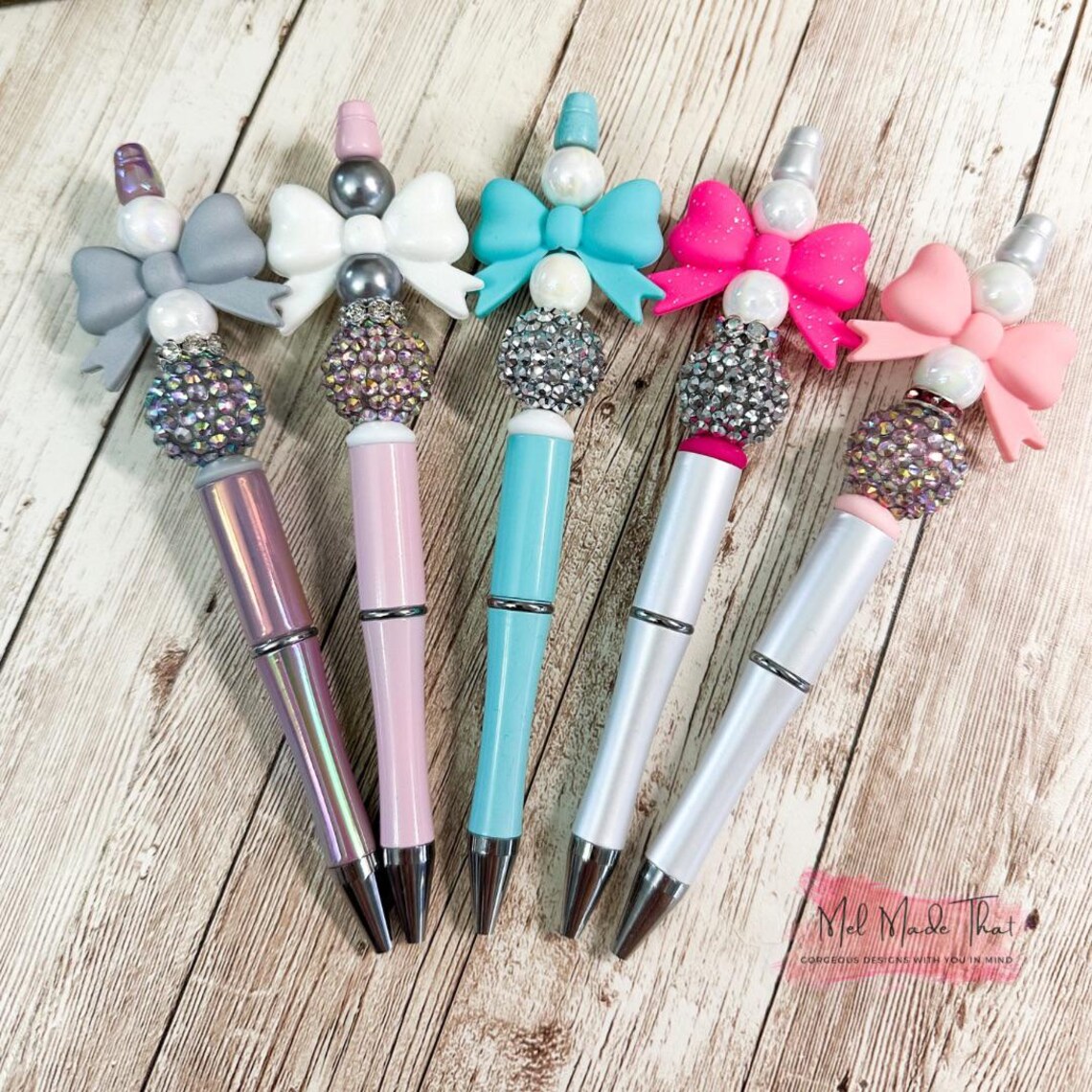 Coquette Bow - Beaded Pens - Checkered - Pink - White - Black - Glitter ...
