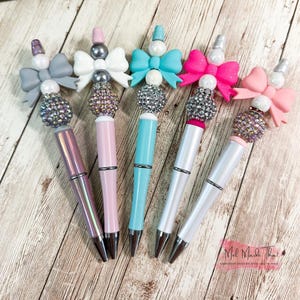 Coquette Bow - Beaded Pens - Checkered - Pink - White - Black - Glitter ...